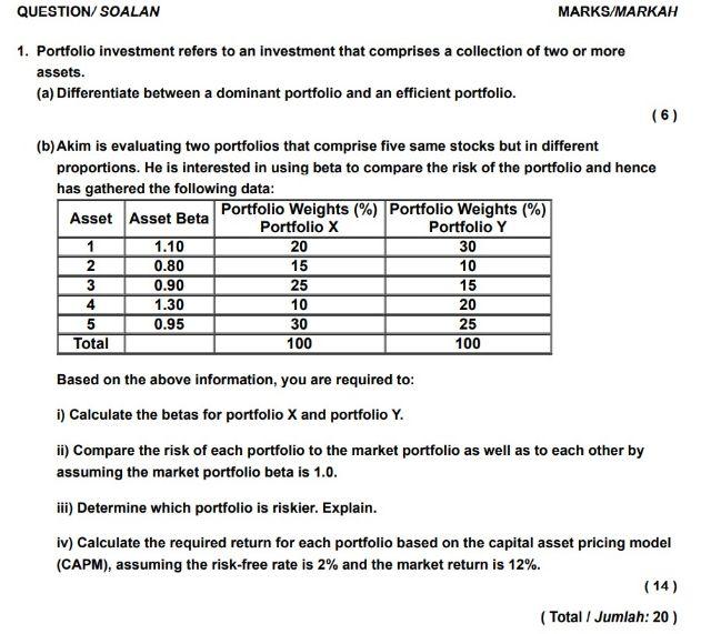 Solved (b) Akim is evaluating two portfolios that comprise | Chegg.com
