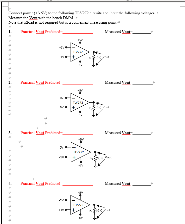Solved Connect power (+/−5 V) to the following TLV272 | Chegg.com