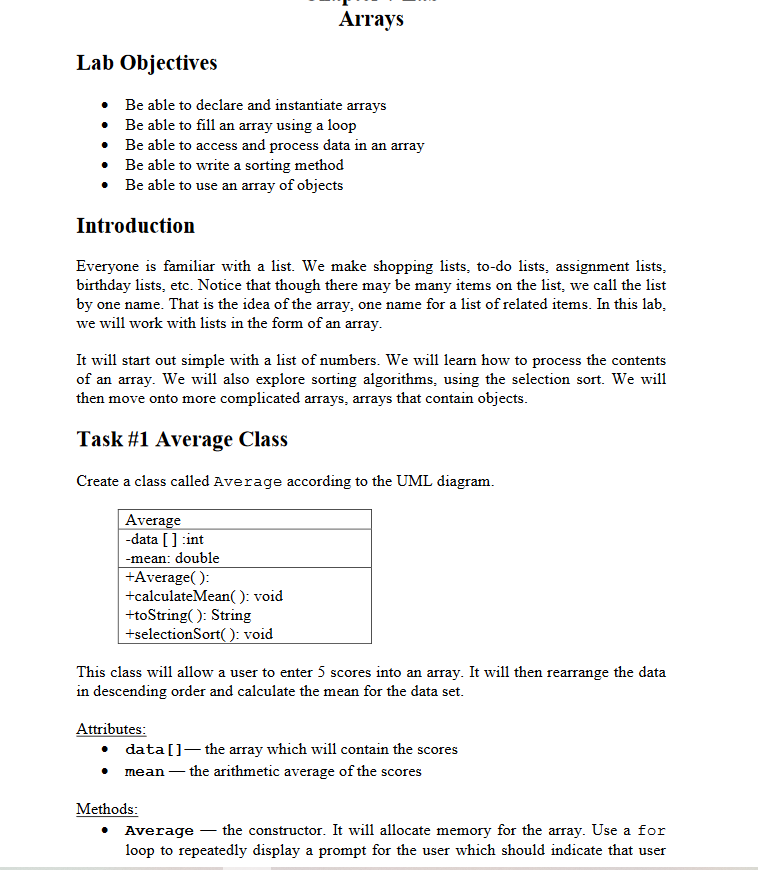 Solved Arlays Lab Objectives Be Able To Declare And 