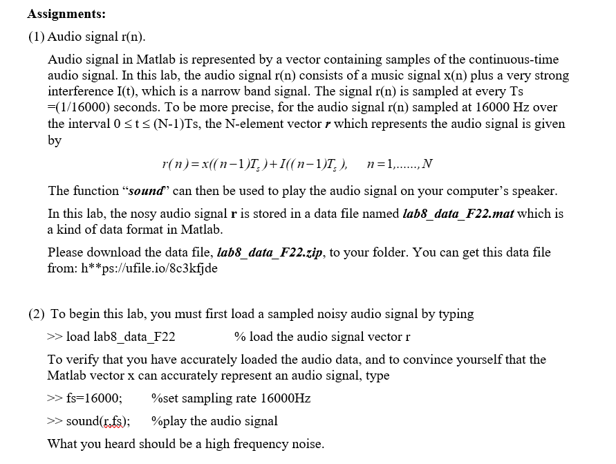 (1) Audio signal r(n). Audio signal in Matlab is | Chegg.com