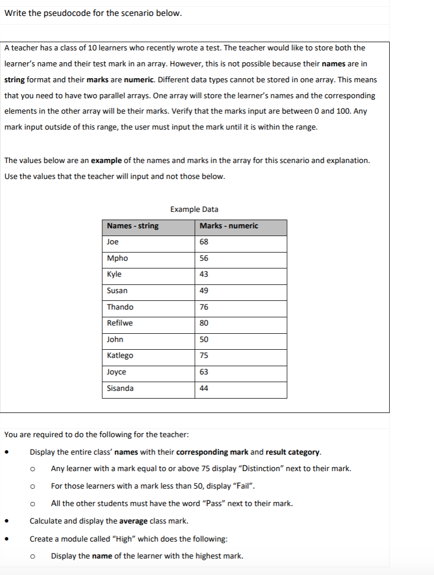 Write The Pseudocode For The Scenario Below A