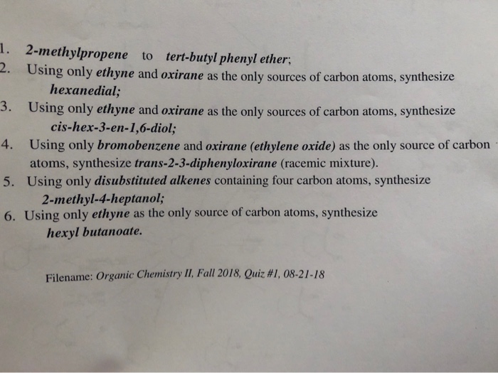 Solved 1. 2-methylpropene to tert-butyl phenyl ether: 2. | Chegg.com