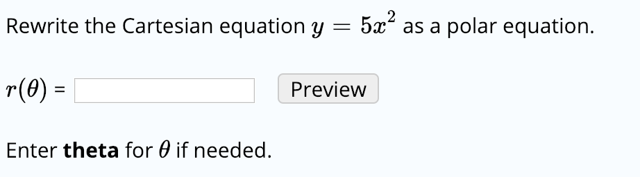 Solved Rewrite the Cartesian equation y r(θ)- Enter theta | Chegg.com