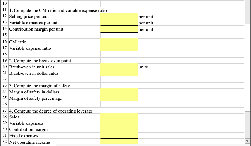 Solved 1. Compute the CM ratio and variable expense ratio. | Chegg.com