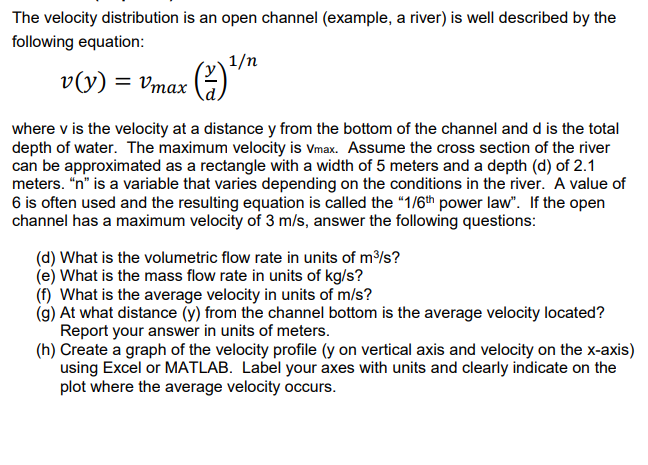 Solved The velocity distribution is an open channel | Chegg.com