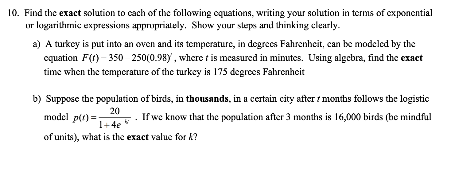 Solved Find the exact solution to each of the following | Chegg.com