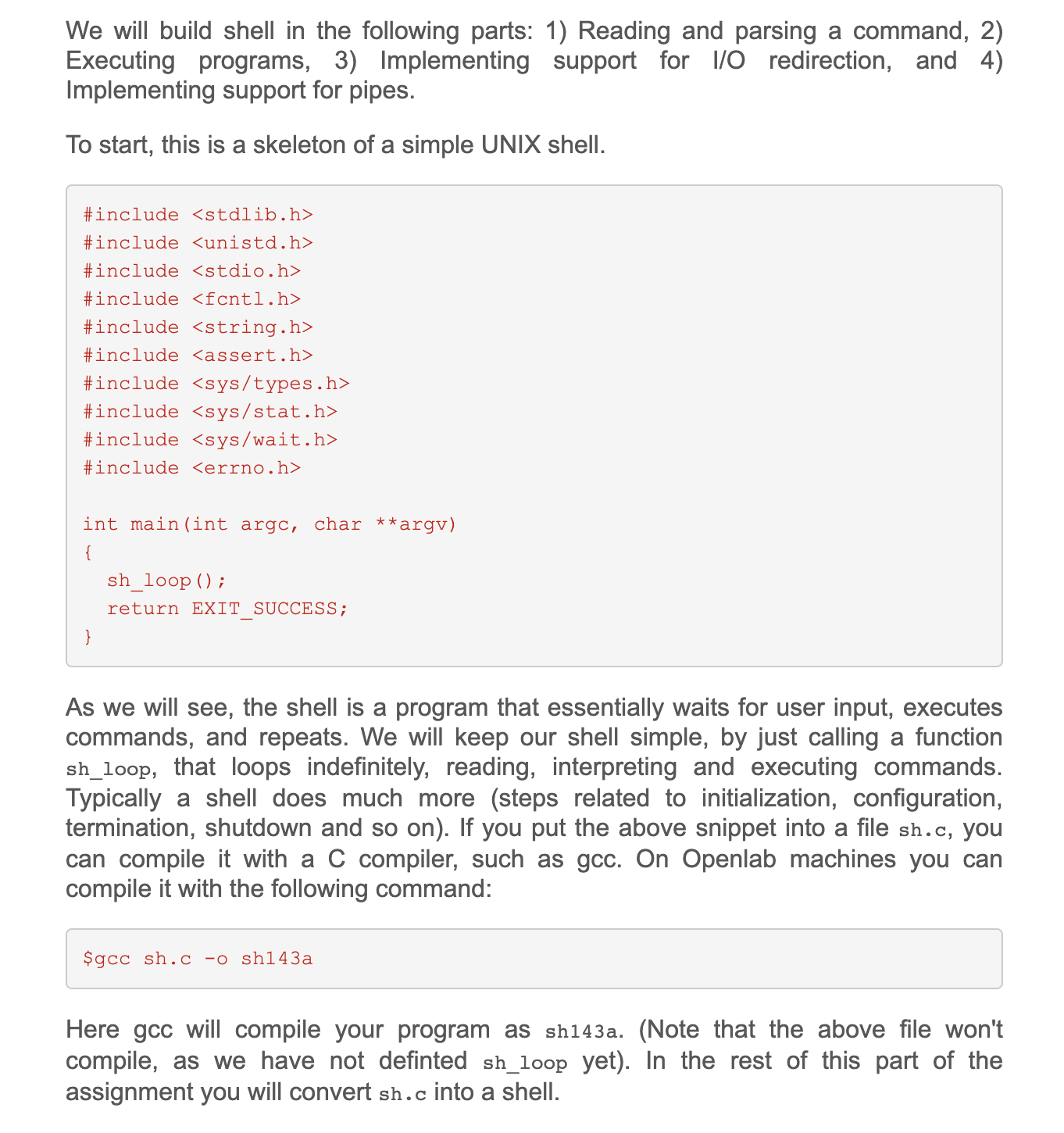We will build shell in the following parts: 1) | Chegg.com