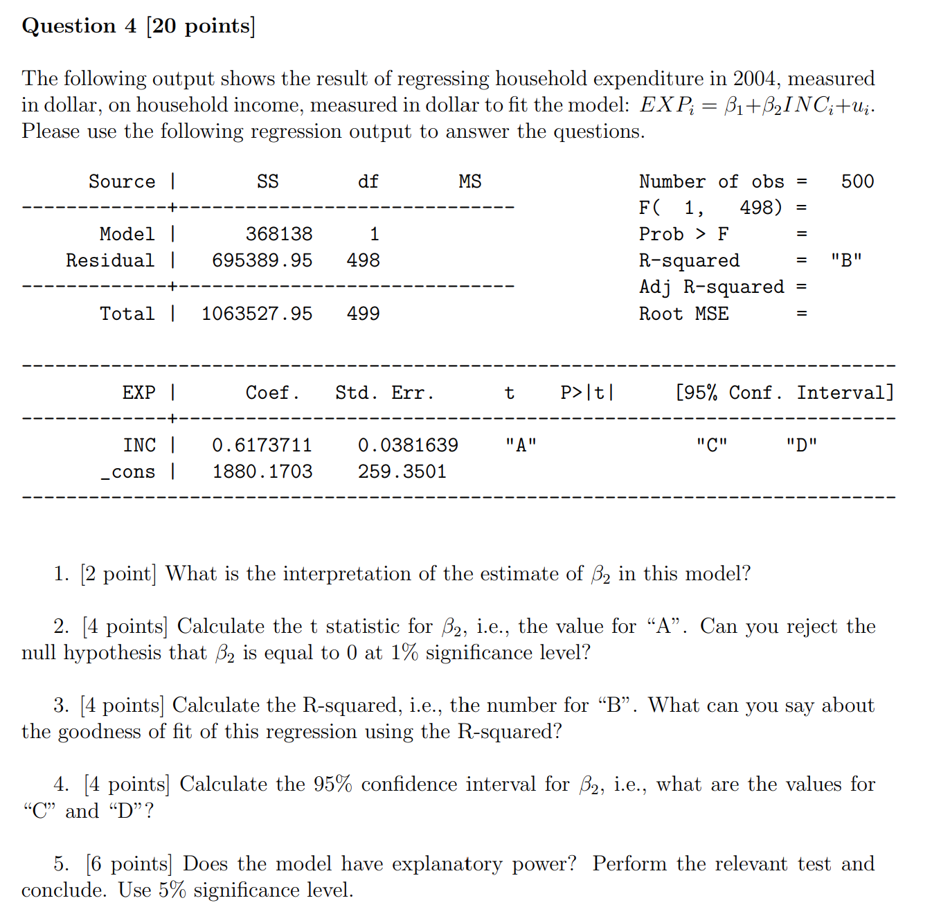 Solved Question 4 [20 ﻿points] t ﻿Distribution: Critical | Chegg.com
