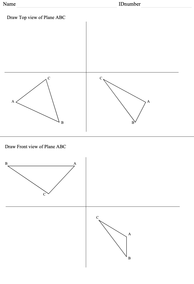 Solved Name IDnumber Draw Top view of Plane ABC A A B Draw | Chegg.com