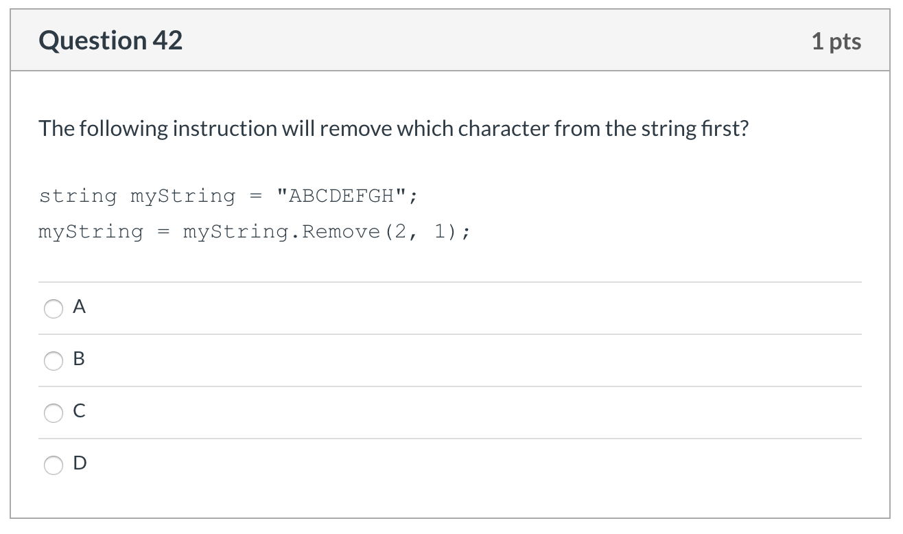 Solved Question 40 1 Pts How Many Characters Will Be Removed 
