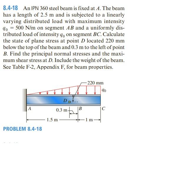 Solved 8.4-18 An IPN 360 steel beam is fixed at A. The beam | Chegg.com