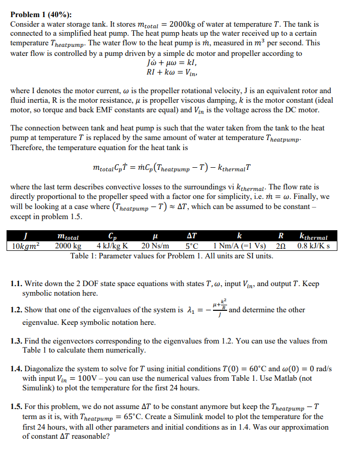 Solved Problem 1(40%) : Consider a water storage tank. It | Chegg.com