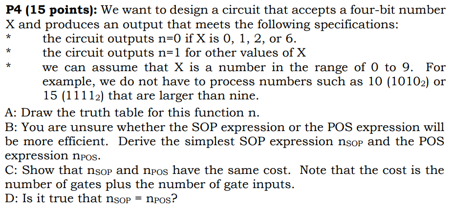 Solved P4 (15 points): We want to design a circuit that | Chegg.com