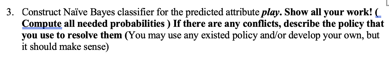 Solved Given the following weather dataset: Outlook Temp | Chegg.com