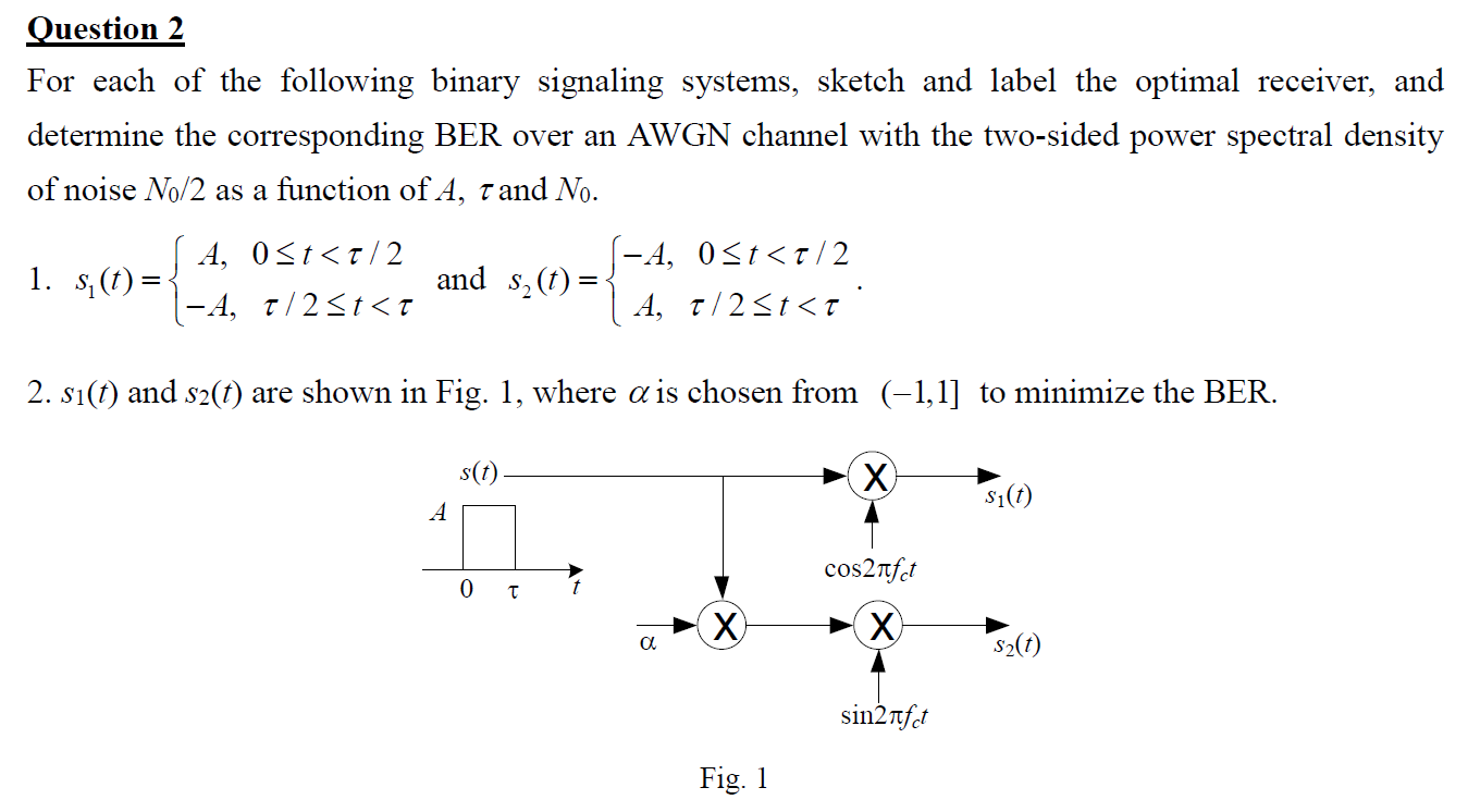 Question 2 For Each Of The Following Binary Signaling