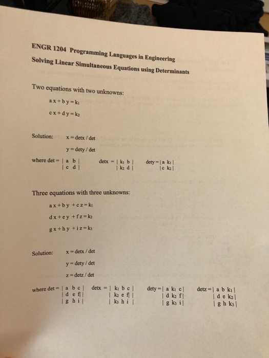 Solved 2. Create the function files det2 and det3 shown in | Chegg.com