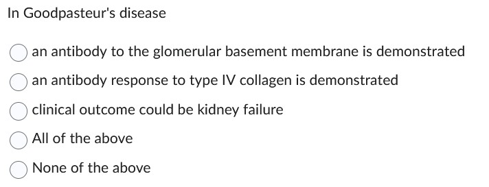 Solved In Goodpasteur's diseasean antibody to the glomerular | Chegg.com