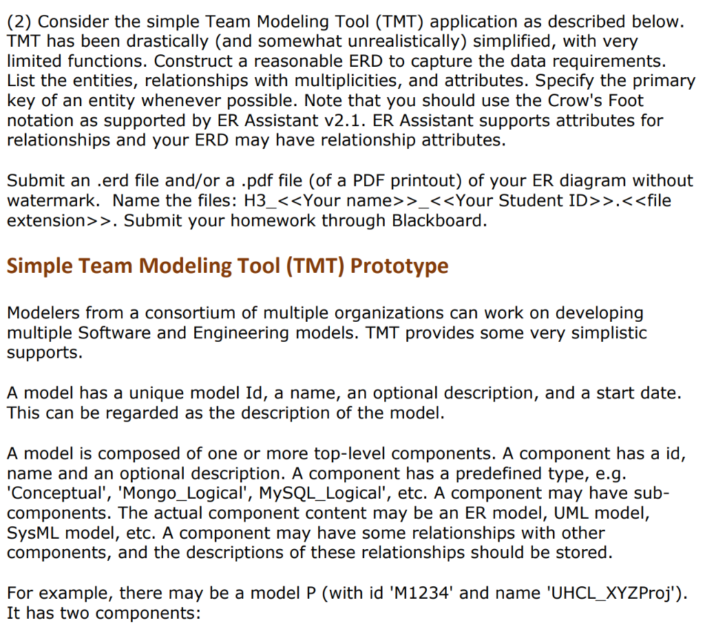 (2) Consider the simple Team Modeling Tool (TMT) | Chegg.com