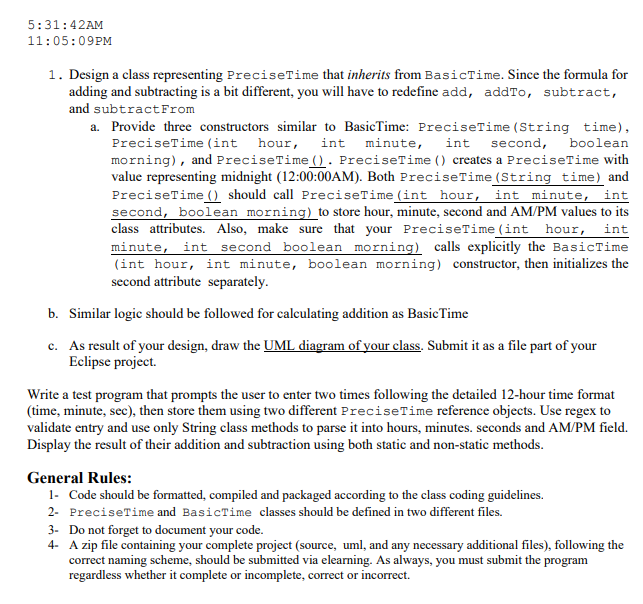 Solved Part I: BasicTime A BasicTime class attempts to model | Chegg.com