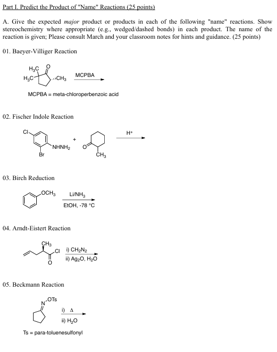 Solved Part I. Predict the Product of "Name" Reactions ( 25 | Chegg.com