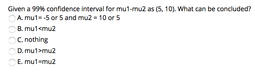 Solved Given a 99% confidence interval for mul-mu2 as (5, | Chegg.com