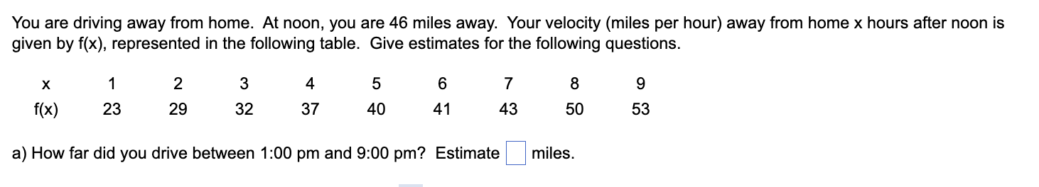 Solved You are driving away from home. At noon, you are 46 | Chegg.com