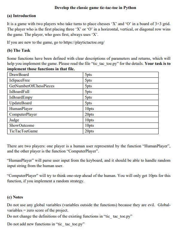 Solved Python tic tac toe question. PLEASE INCLUDE PICTURE | Chegg.com
