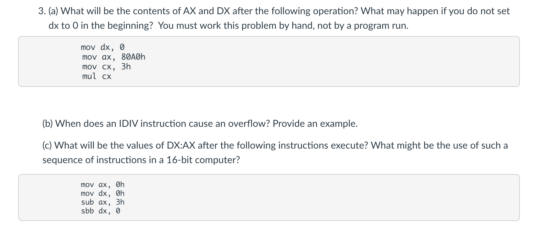 Solved 3. (a) What will be the contents of AX and DX after | Chegg.com