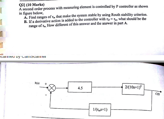 Solved Q21 (10 Marks) A second order process with measuring | Chegg.com