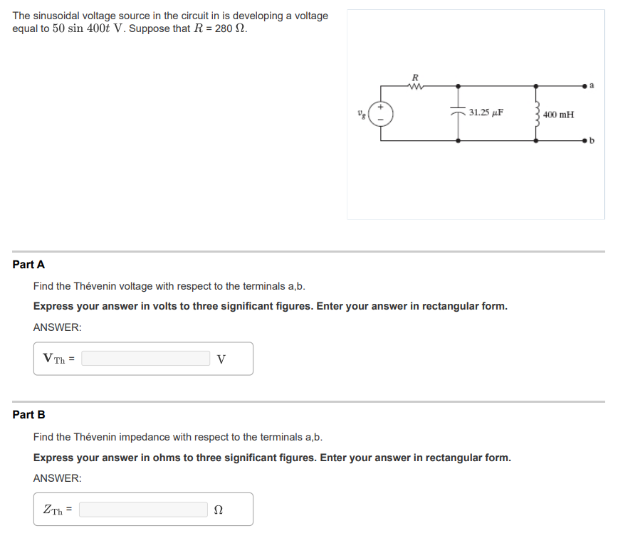 Solved The sinusoidal voltage source in the circuit in is | Chegg.com