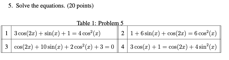 Solved 5. Solve the equations. ( 20 points) | Chegg.com