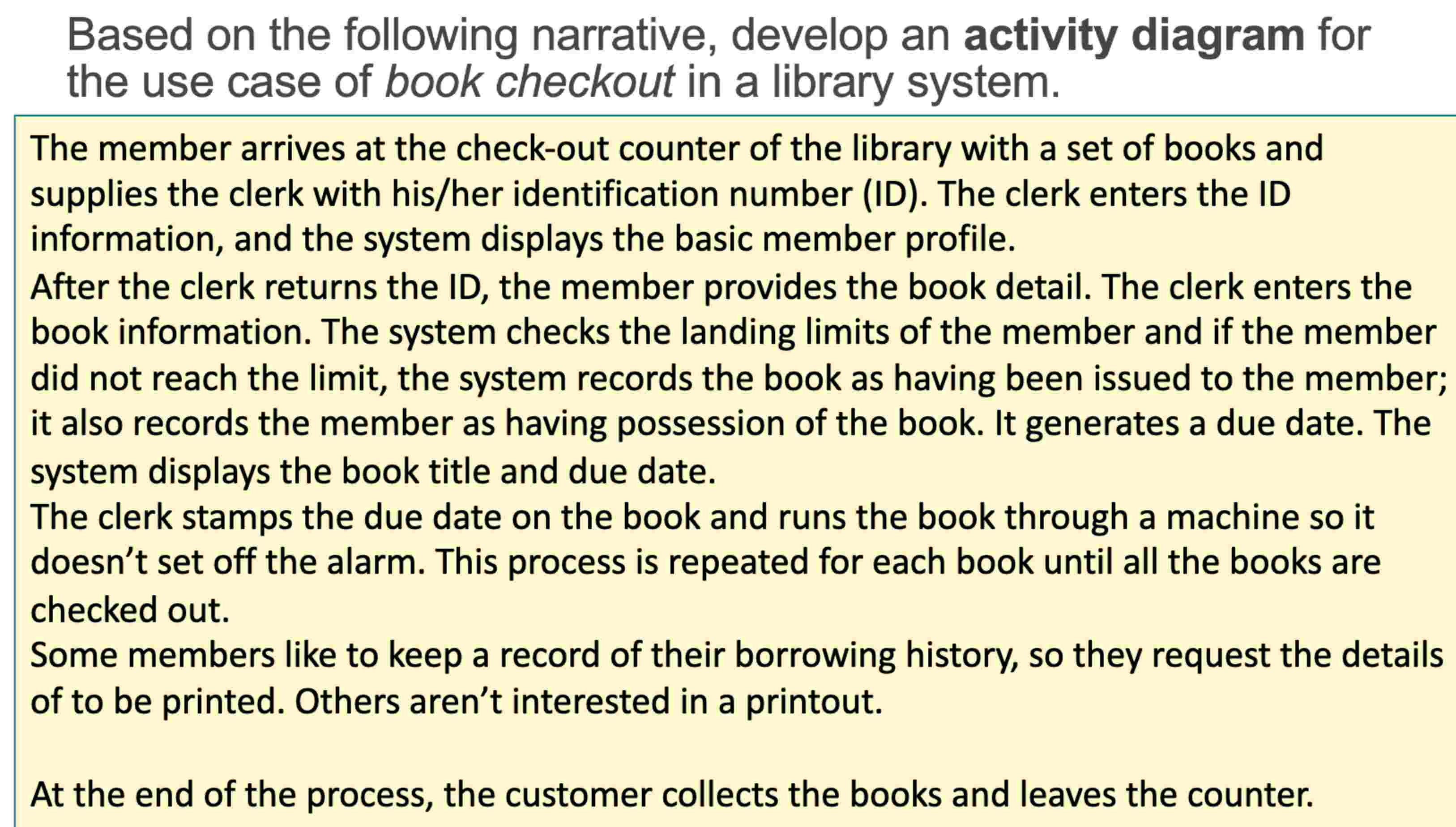 Solved Based on the following narrative, develop an activity | Chegg.com