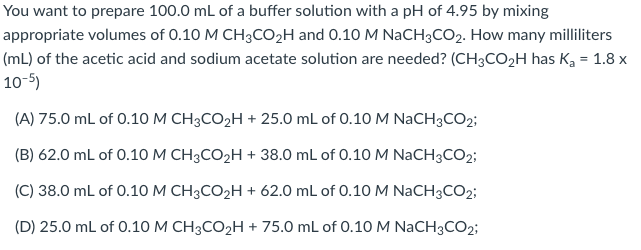 Solved You want to prepare 100.0 mL of a buffer solution | Chegg.com