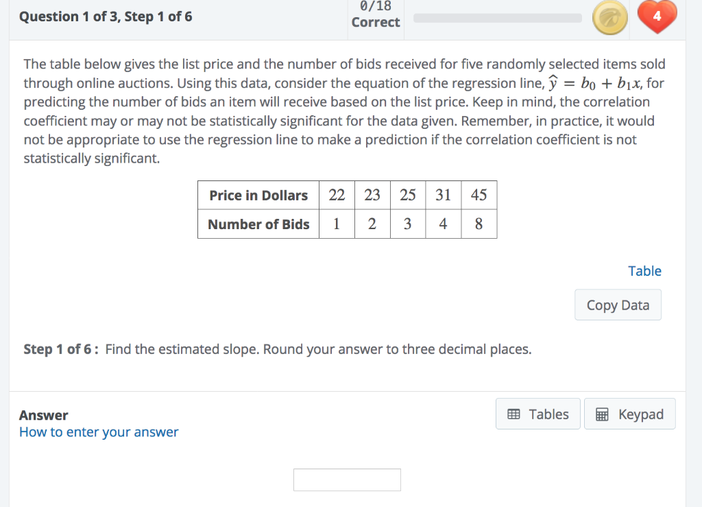 Solved Step 1 of 6: Find the estimated slope. Round your | Chegg.com