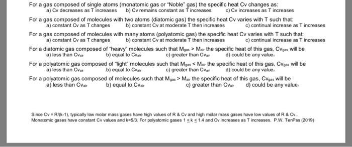 Solved For a gas composed of single atoms (monatomic gas or | Chegg.com