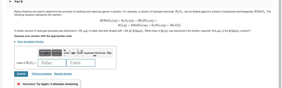 Solved Part B Redox titrations are used to determine the | Chegg.com