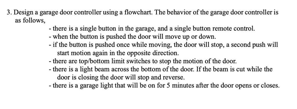 Solved 3. Design a garage door controller using a flowchart. | Chegg.com