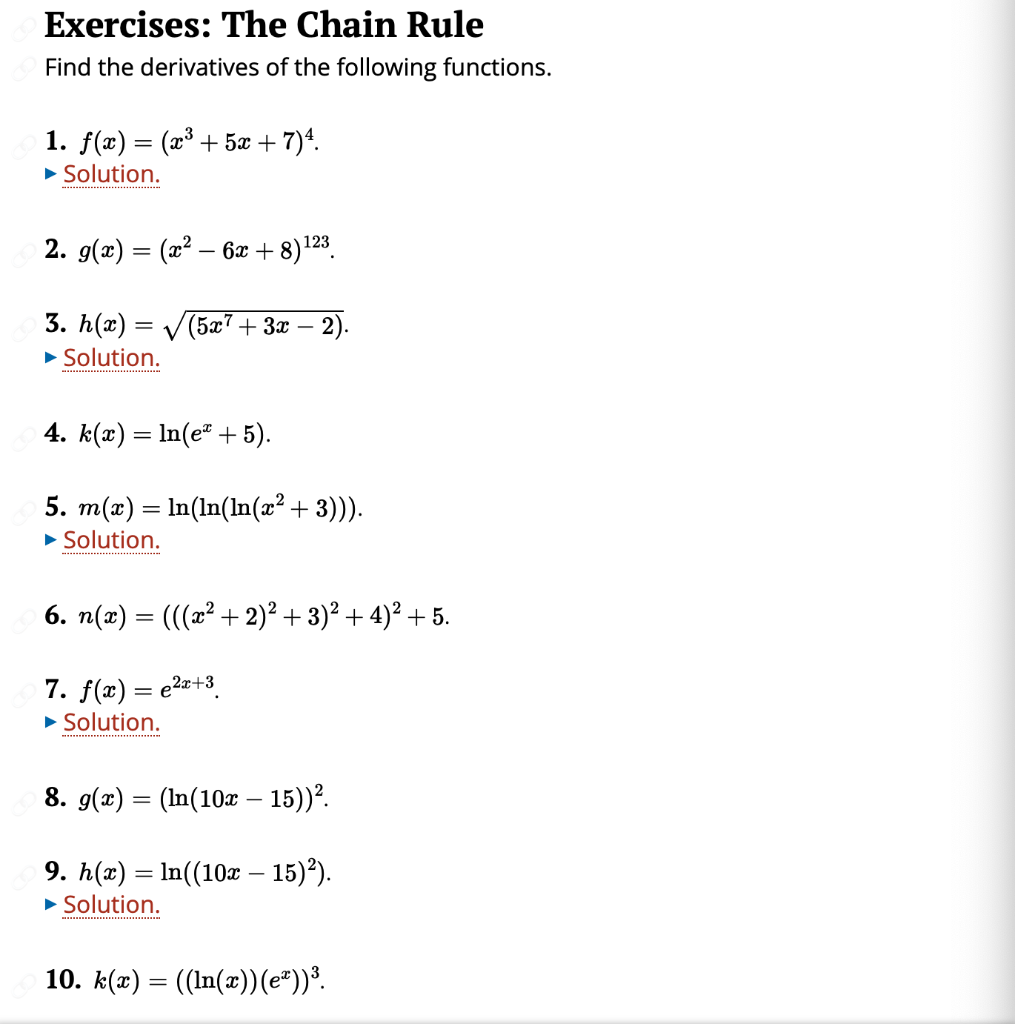 Solved Exercises: The Chain Rule Find the derivatives of the | Chegg.com