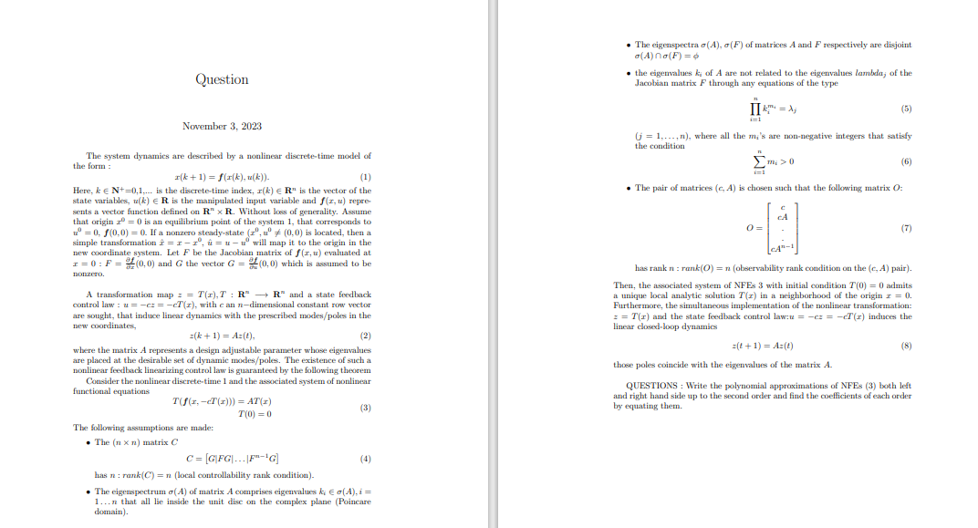 Solved QuestionNovember 3, 2023The system dynamics are | Chegg.com