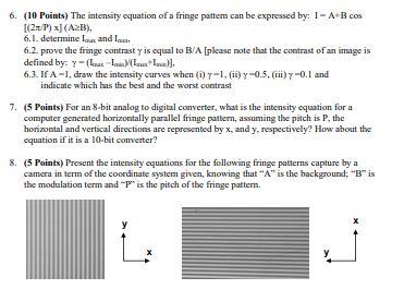 Solved 6. (10 Points) The intensity equation of a fringe | Chegg.com
