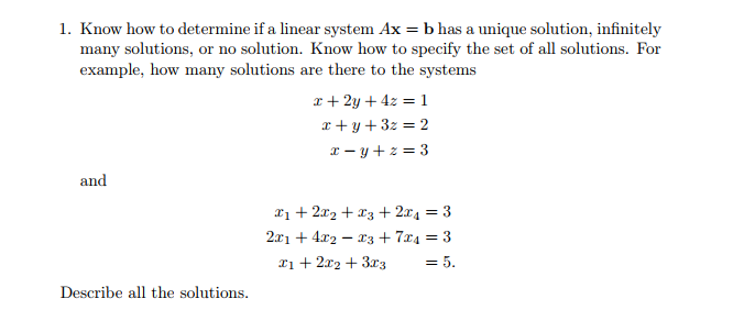 Solved Linear Algebra 1. Know how to determine if a linear | Chegg.com