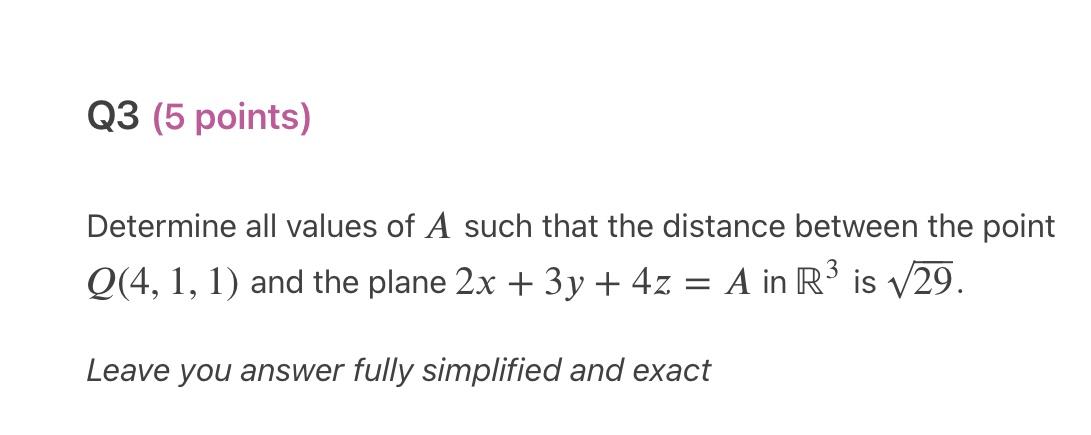 Solved Determine all values of A such that the distance | Chegg.com