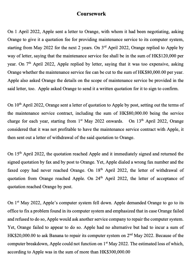 Solved Coursework On 1 April 2022, Apple sent a letter to | Chegg.com