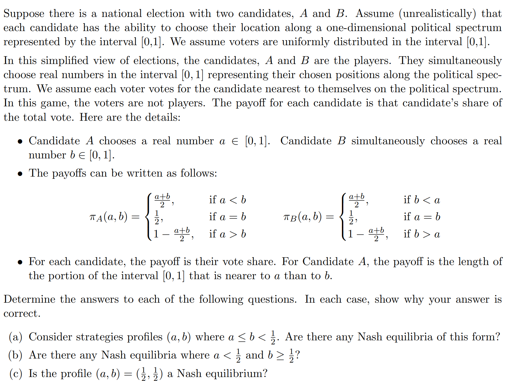 Solved Suppose there is a national election with two | Chegg.com