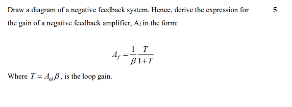 Solved 5 Draw a diagram of a negative feedback system. | Chegg.com