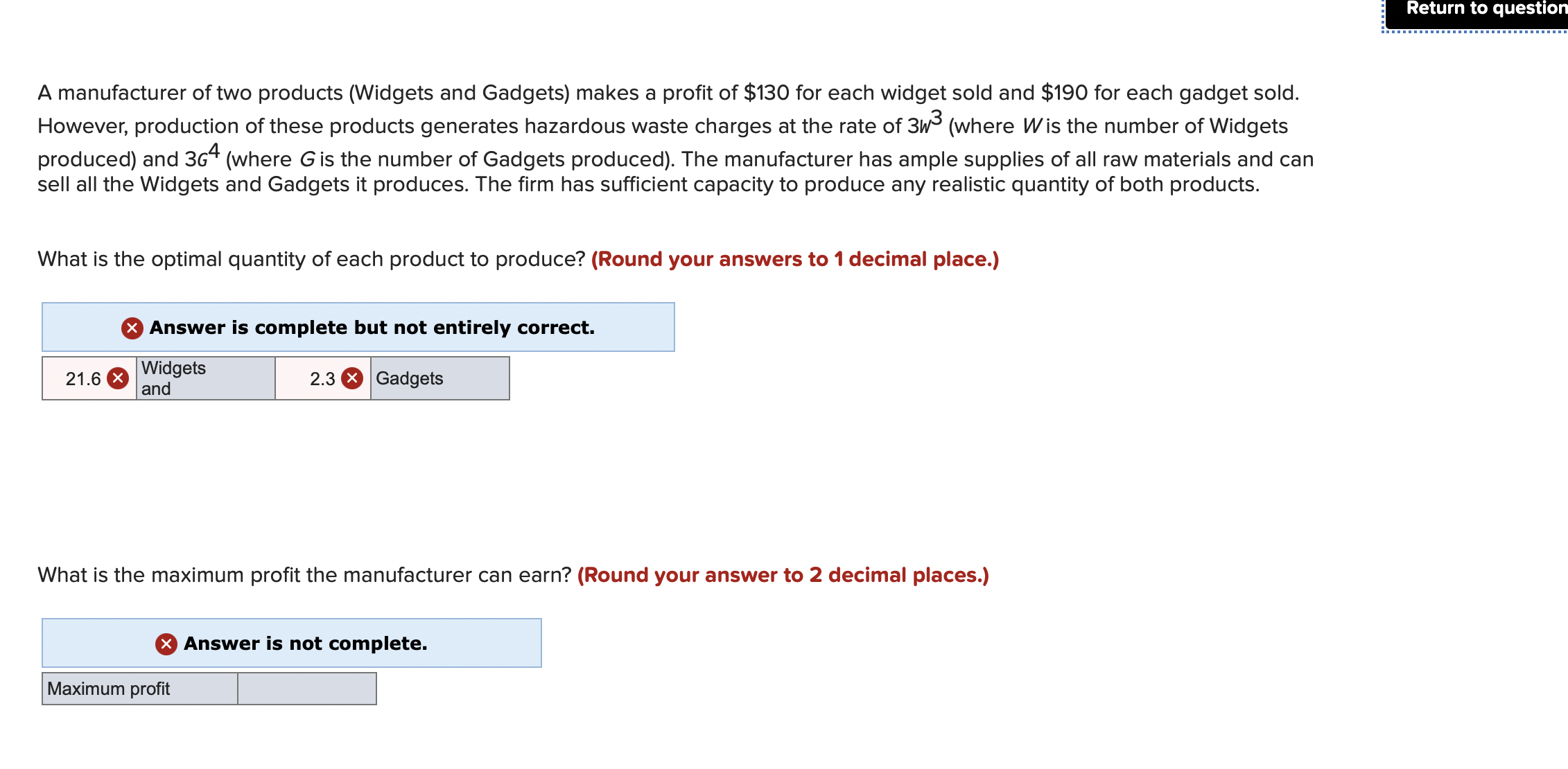 Solved A manufacturer of two products (Widgets and Gadgets) | Chegg.com
