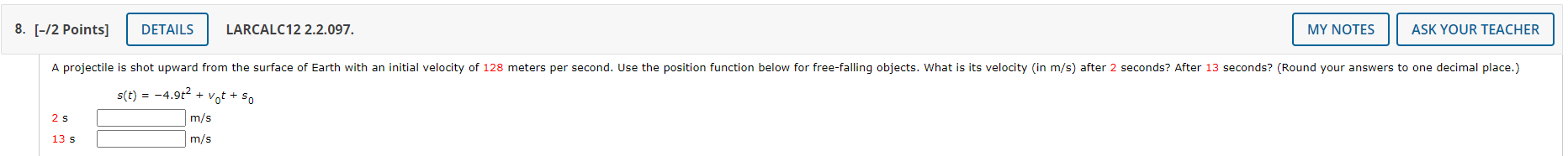 Solved 8. [-/2 Points] DETAILS LARCALC12 2.2.097. 2 s13 | Chegg.com