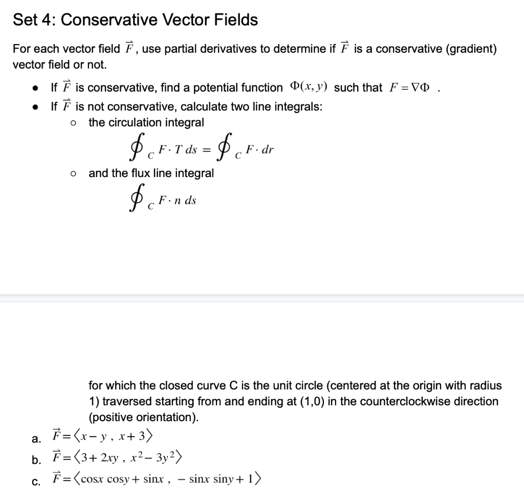 Solved Set 4: Conservative Vector Fields For each vector | Chegg.com