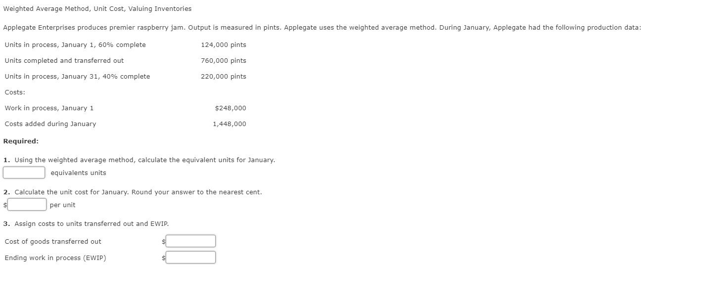 Solved Weighted Average Method, Unit Cost, Valuing | Chegg.com
