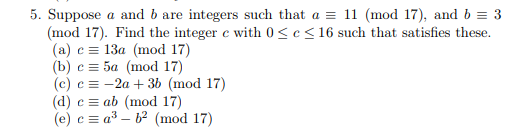 Solved 5. Suppose a and b are integers such that a = 11 (mod | Chegg.com